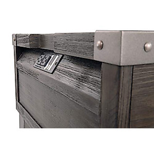 Signature Design by Ashley Todoe Industrial Square End Table with 1 Drawer, 2 Outlets and 2 USB Charging Ports, Dark Gray with Weathered Pine Finish