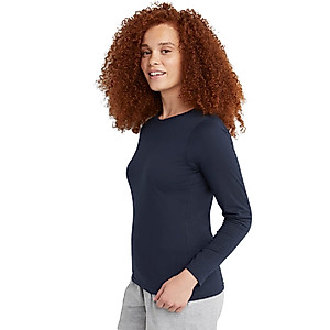 Hanes Long Sleeve Cotton T-Shirt, Lightweight Crewneck Tee for Women, Modern Fit, Navy, 2X Large