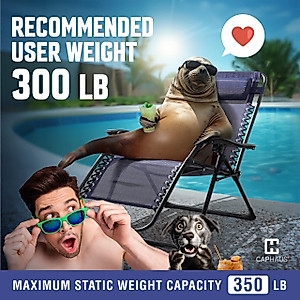 CAPHAUS Blue Zero Gravity Chair, Recliner, Lounge Chair, Folding Chair with Side Tray, Metal, Textilene Fabric, 300LB Weight Capacity, Indoor & Outdoor Use, Unisex, Blue