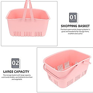Plastic Shopping Baskets, Shower Basket Bin With Handles for Shower Closet Kitchen Gardening Bathroom Toys(Pink)