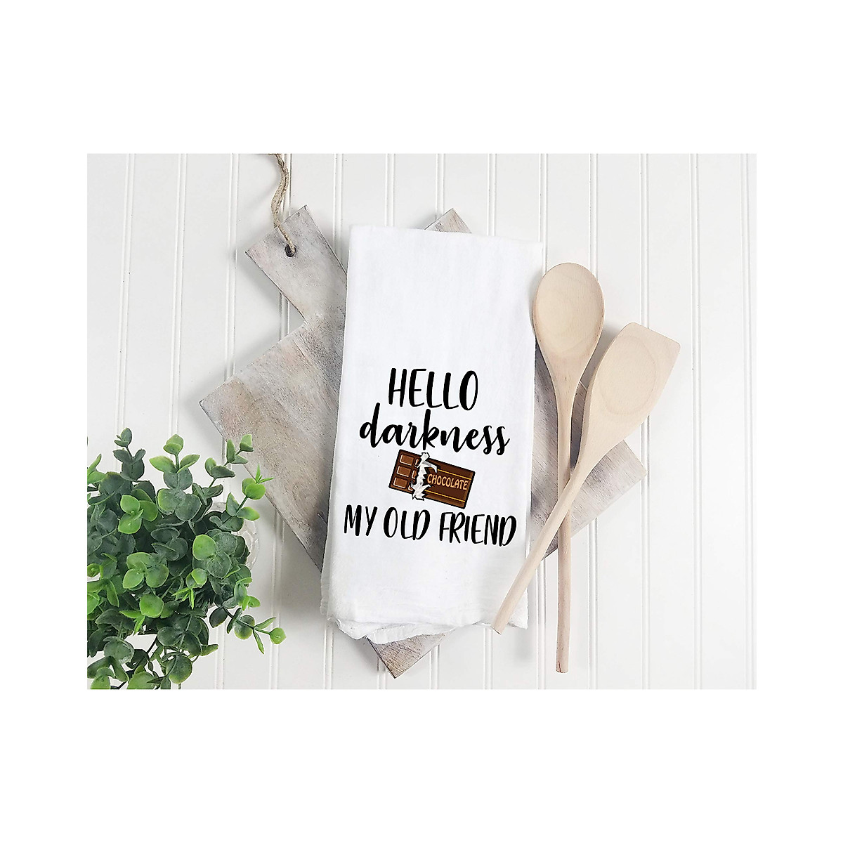 Hello Darkness My Old Friend - Dish Towel Kitchen Tea Towel Funny Saying Humorous Flour Sack Towels Great Housewarming Gift 28 inch by 28 inch, 100% Cotton, Multi-Purpose Towel