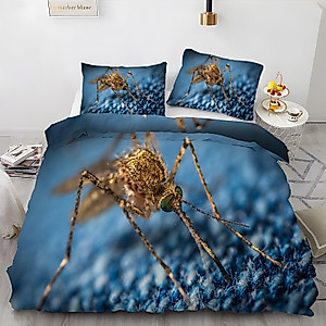 HRBK Blue Anopheles Mosquito Duvet Cover Twin - Insect Pattern Bedding Set Super Soft Comforter Cover + 2 Pillowcases 20"x26", 110gsm Microfiber Comfortable Duvet Covers 3 Piece with Zipper