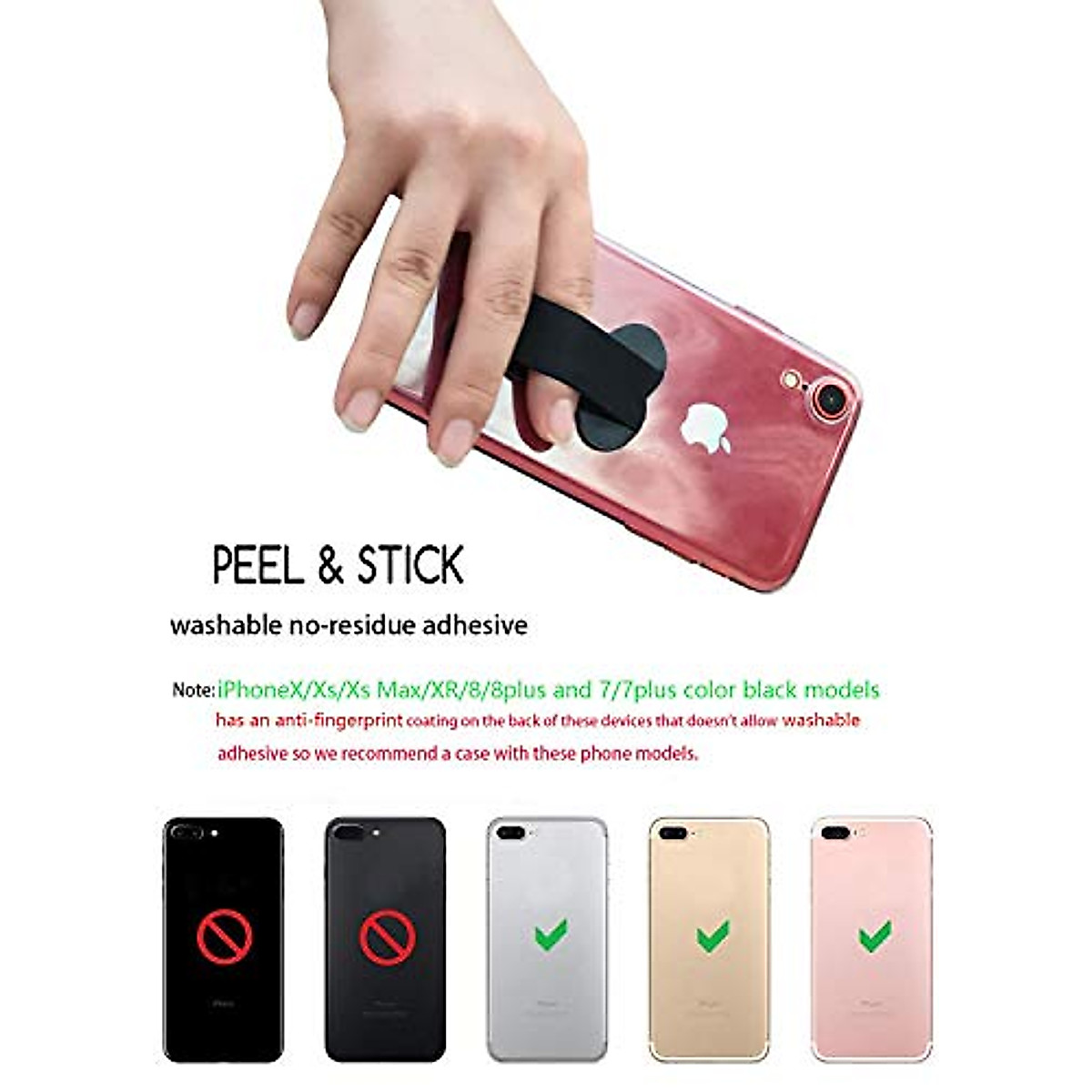 REINVENT EGO-Finger Strap Phone Holder - Cell Phone Grip Holds Device with just a Finger - Ultra Thin Anti-Slip Universal Cell Phone Grips Band Holder for Back of Phone - 2Pack(Black)