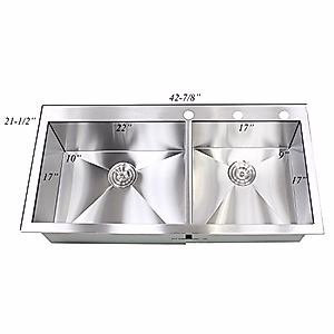 43 INCH (6040) Zero Radius Design 16 Gauge Topmount Drop In Over the Counter Large Double Bowl 5050 Stainless Steel Kitchen Sink Premium Package 43 INCH (6040) KKR-FT4321-6040