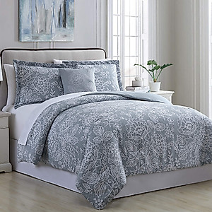 Amrapur Overseas | Olivia 8-Piece Printed Reversible Bed in a Bag (Silver Blue, Queen)