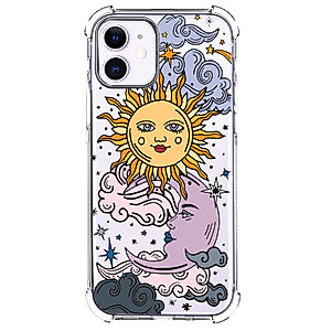 HEYORUN Sun Moon Design Clear Case Compatible for iPhone 12 Pro and iPhone 12, Star Cloud Girls and Women Back Case Cover, Cute Cartoons Transparent Soft TPU Bumper Shockproof Protective Phone Case