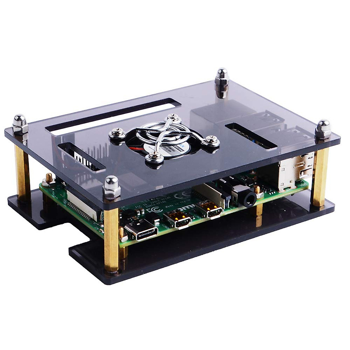 GeeekPi Acrylic Case for Raspberry Pi 4 Model B & Raspberry Pi 3 Model B+, Pi Case with Cooling Fan and 7PCS Heatsinks for Raspberry Pi 4 Model B/Pi 3B+/ Pi 3B/ 2B (Brown)
