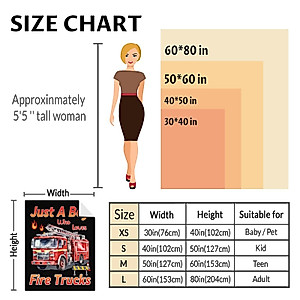 Fire Truck Throw Blanket - 50x40 Inches Small Blanket for Kids, Boys - Soft Plush Blankets for Bed, Couch, Sofa - Black Cute Fuzzy Throws Gifts