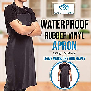 Aulett Home Waterproof Rubber Vinyl Apron Black - 35" Heavy Duty Dishwasher Apron - Stay Dry When Dishwashing, Lab Work, Butcher, Dog Grooming, Cleaning Fish - Industrial Chemical Resistant Plastic