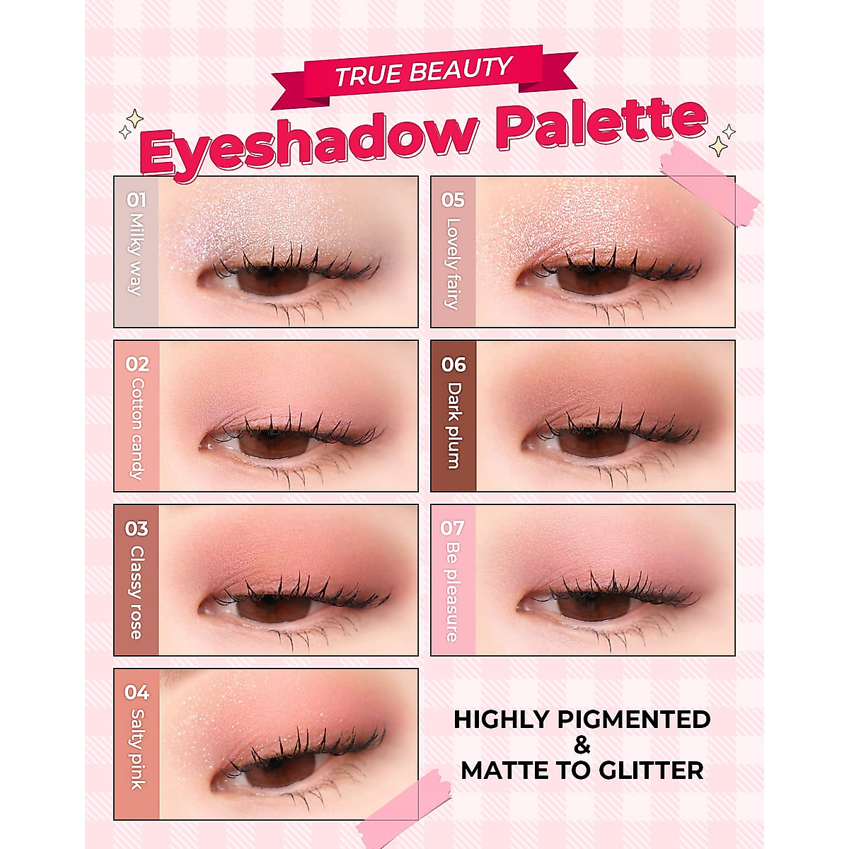 AMTS x True Beauty Makeup Edition - Some Love Makeup 3 Set (7colors Eyeshadows + Liquid Glitter + Lip stain tint) | Matte Shimmer Pearls Shades, Highly Pigmented, Pink Gold Set