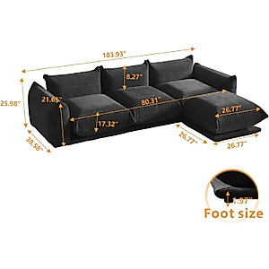 JACH103 L-Shaped Sectional Sofa, Minimalist Chenille Modular Sofas Couches, Luxury Modern 4-Seat Couch Sectionals with Reversible Chaise Ottoman for Living Room Bedroom Office Apartment (Black)