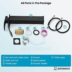 gotonovo Waterfall Tall Bathroom Faucet Single Handle Bathroom Faucets for Sink 1 Hole Stainless Steel Vessel Sink Faucet Modern Mixer Tap Wash Basin Faucet Without Pop Up Drain, Matte Black