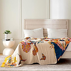 MSGKV Boho Throw Blanket 60''x80'' 100% Cotton Blanket for Bed Picnic Blankets Soft Blanket Light Weighted Blanket Muslin Blankets Double Sided Blanket for Bed Couch Living Room