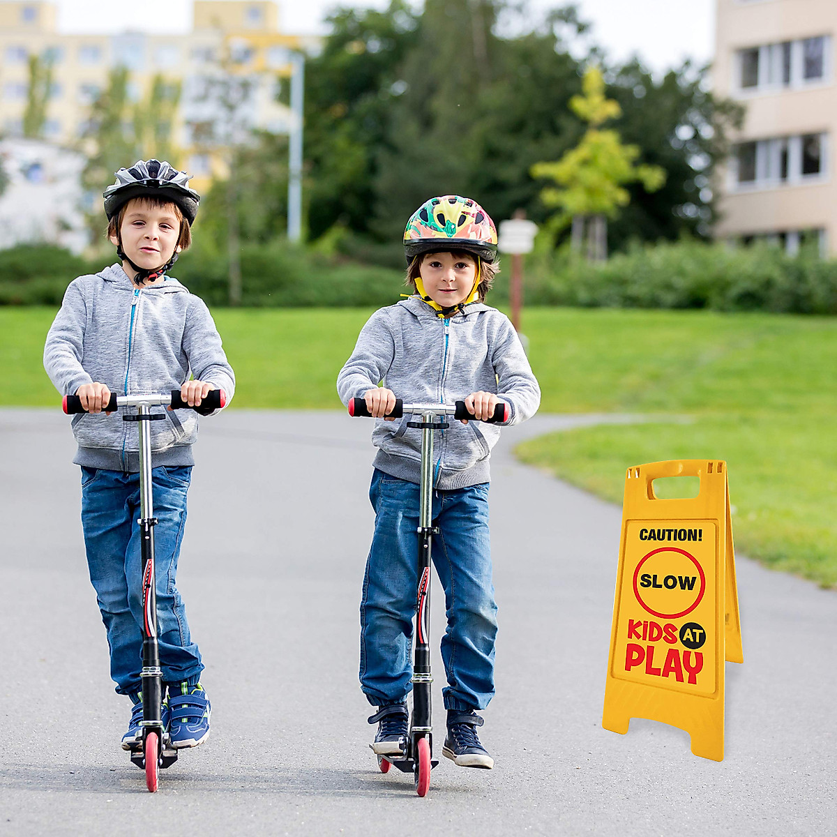 Essentially Yours 2 Pack Caution! Slow, Kids at Play | High Vis Yellow Double Sided Street Safety Sign