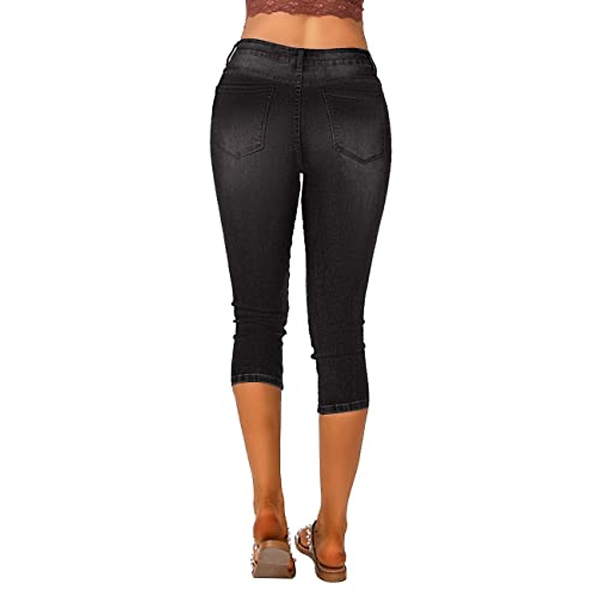 Vetinee Women's Slate Black Summer High Waisted Casual Skinny Slim Fit Stretch Cropped Denim Capri Jeans Size 12/14