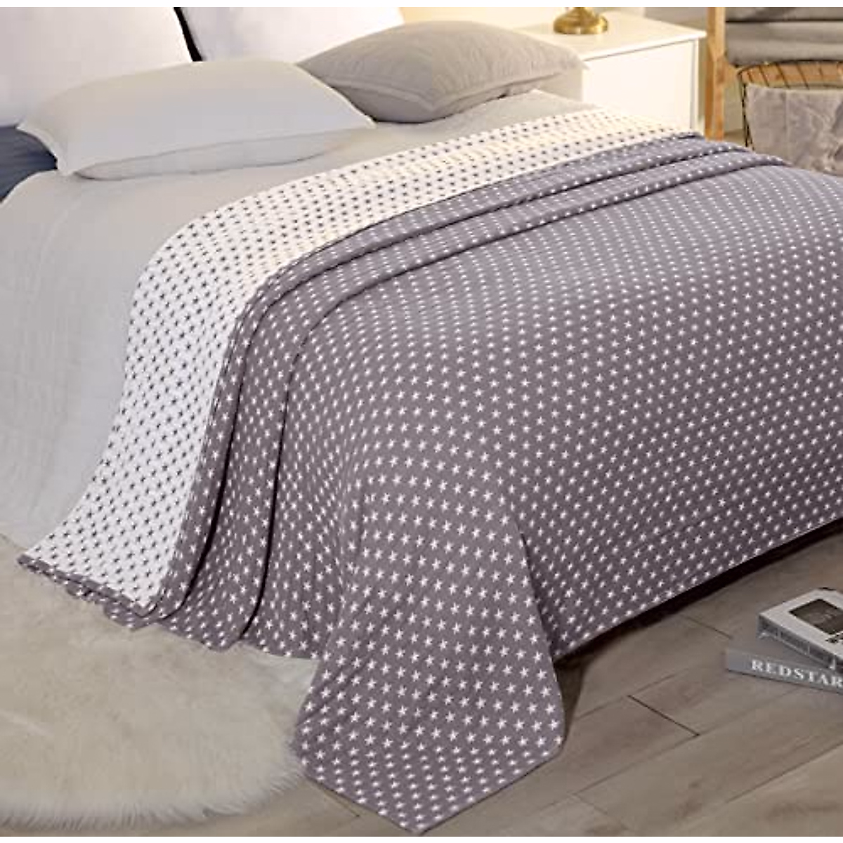Sterling Creek Dawson Star Muslin Throw Blanket Three Layers Lightweight Breathable Cotton Gauzy Blanket for Adults, All Season (Throw, Gray)