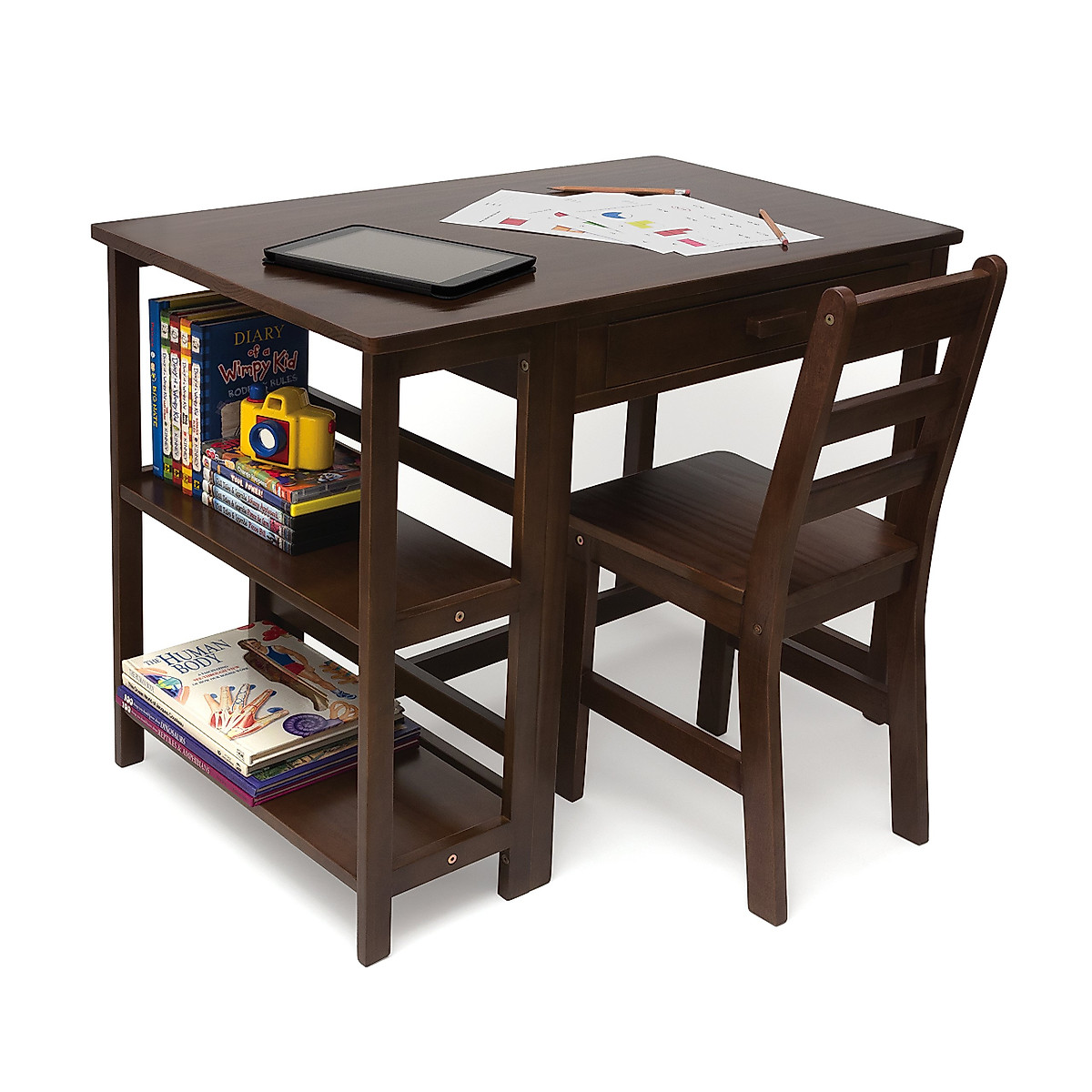 Lipper International 584WN Child's Work Station Desk and Chair, Walnut Finish
