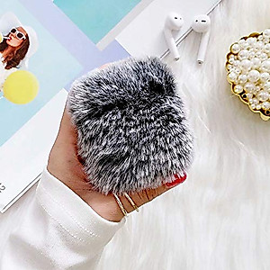 Case for Airpods 1 Case Airpods 2 Fluffy Case Faux Rabbit Fur Cover Plush Furry Fashion Cute PC Protective Case Shockproof Cover for Airpods 1st & 2nd Gen with Carabiner,Grey