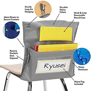 Really Good Stuff Deluxe Chair Pockets – Set of 36 – Classroom Chair Organizer with Pencil Pouch and Name Tag Keeps Students Organized and Classrooms Neat - Black