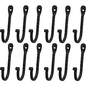 Early American Single Prong Wrought Iron Hooks, Set of 12 - Rustic Curved Metal Fasteners - Decorative Colonial Wall Décor