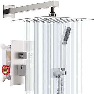 Ackwave Shower Faucet Set Brushed Nickel Shower System with 12 Inches Rain Shower Head and Handheld Sprayer Wall Mounted Shower Fixture Set with Brass Shower Valve