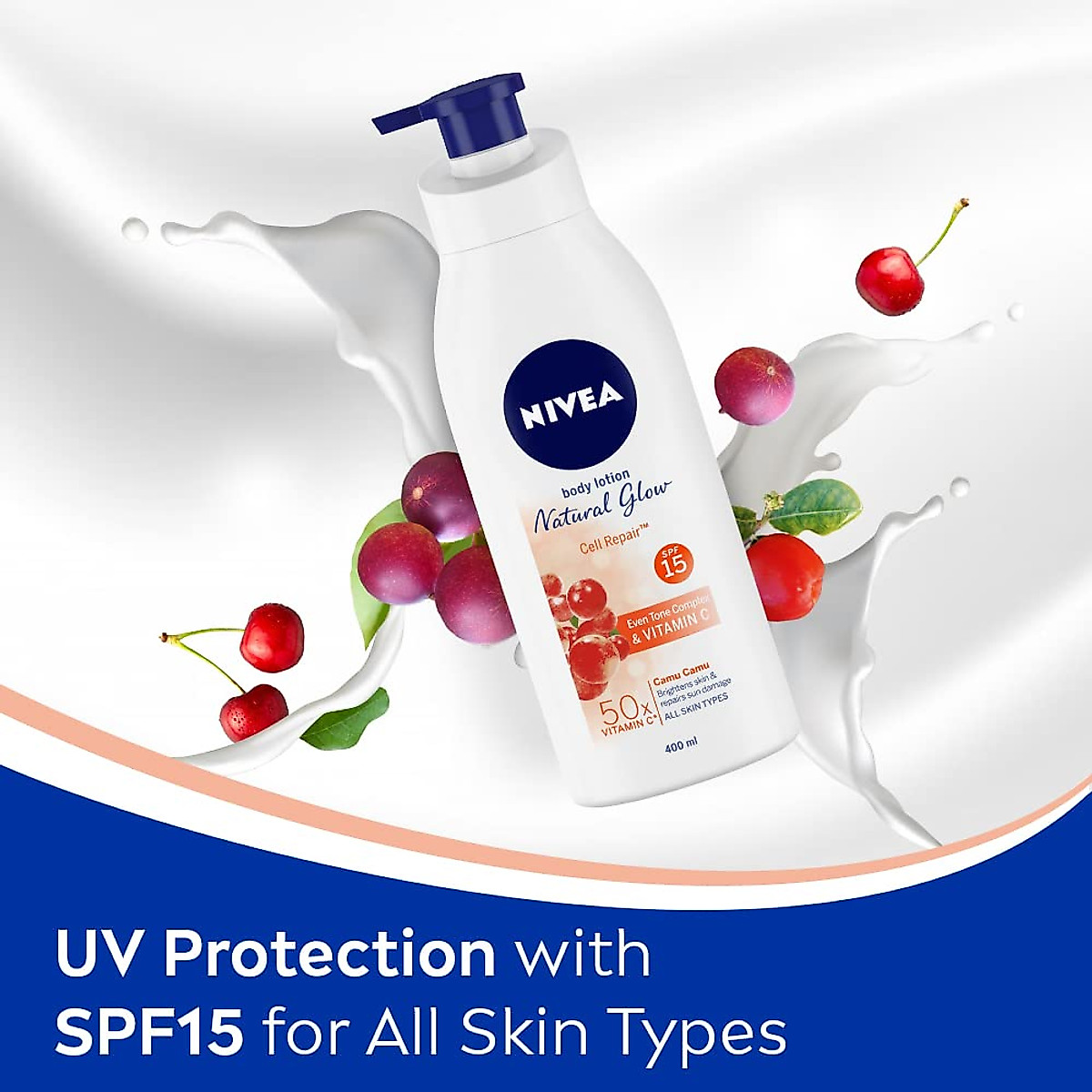 Nivea Natural Glow Cell Repair Body Lotion | With SPF 15 and 50X Vitamin C | 13.52 Fl Oz | Pack of 1