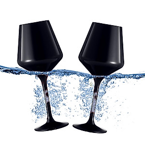 Khen Floating Wine Glasses for Pool | 2 Set | Shatterproof Tritan Acrylic Drinkware, Unbreakable - Colored European Design BPA-free plastic, Reusable, All Purpose Glassware, Hand Wash 15oz (Black)