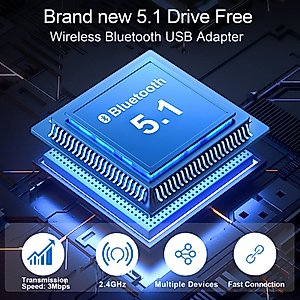 USB Bluetooth 5.1 Adapter for PC, Wireless Bluetooth Dongle Transmitter Receiver, Driver-Free, for Desktop,Laptop,Keyboard,Mouse,Headset,Speaker,Printer, Plug&Play