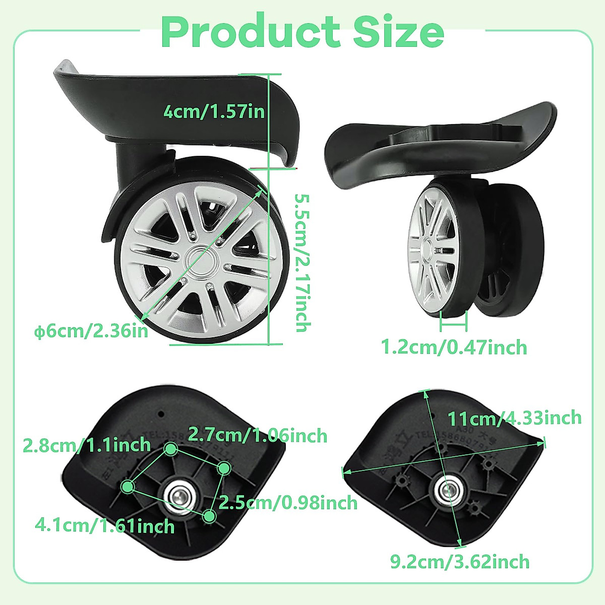 Luggage Wheels Replacement, 1 Pair Suitcase Wheels Replacement,Mute Swivel Replacement Wheels for Luggage,Spinner Luggage Replacement Wheels with 10 Screws Suitcase Accessory Wheel Width 1.2cm/0.5in