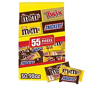 M&M'S, SNICKERS & TWIX Variety Pack Fun Size Milk Chocolate Candy Bars Assortment, 30.98-Ounce 55 Piece Bag