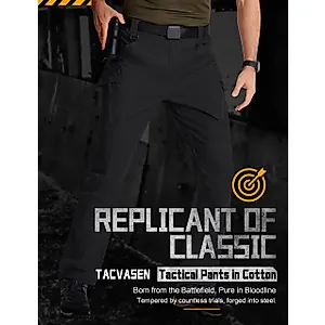 TACVASEN Mens Hiking Pants Lightweight Cotton Tactical Pants Stretch Military Cargo Pants 9 Pockets Work Pants Comfortable Workout Pants Combat Black 32