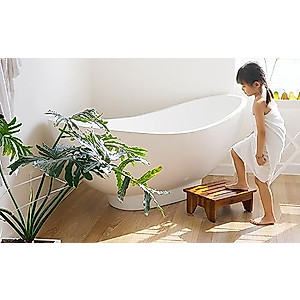 Holana One Step Stool for Adults 6.5" - Wooden Step Stools for High Beds - 550 lbs Safety Stepping Stool Bathroom Aid for Handicap, Elderly, Seniors, Kid, Bathtub, Bed, Kitchen (Acacia Wood)