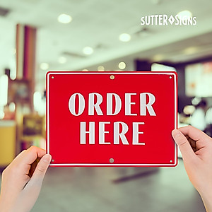 Order Here Pick Up Here Aluminum Sign Set | Coffee Bar, Food Truck, Ice Cream Shop, Store Display and Decor Signs. Aluminum Signs, 11" x 8.3"