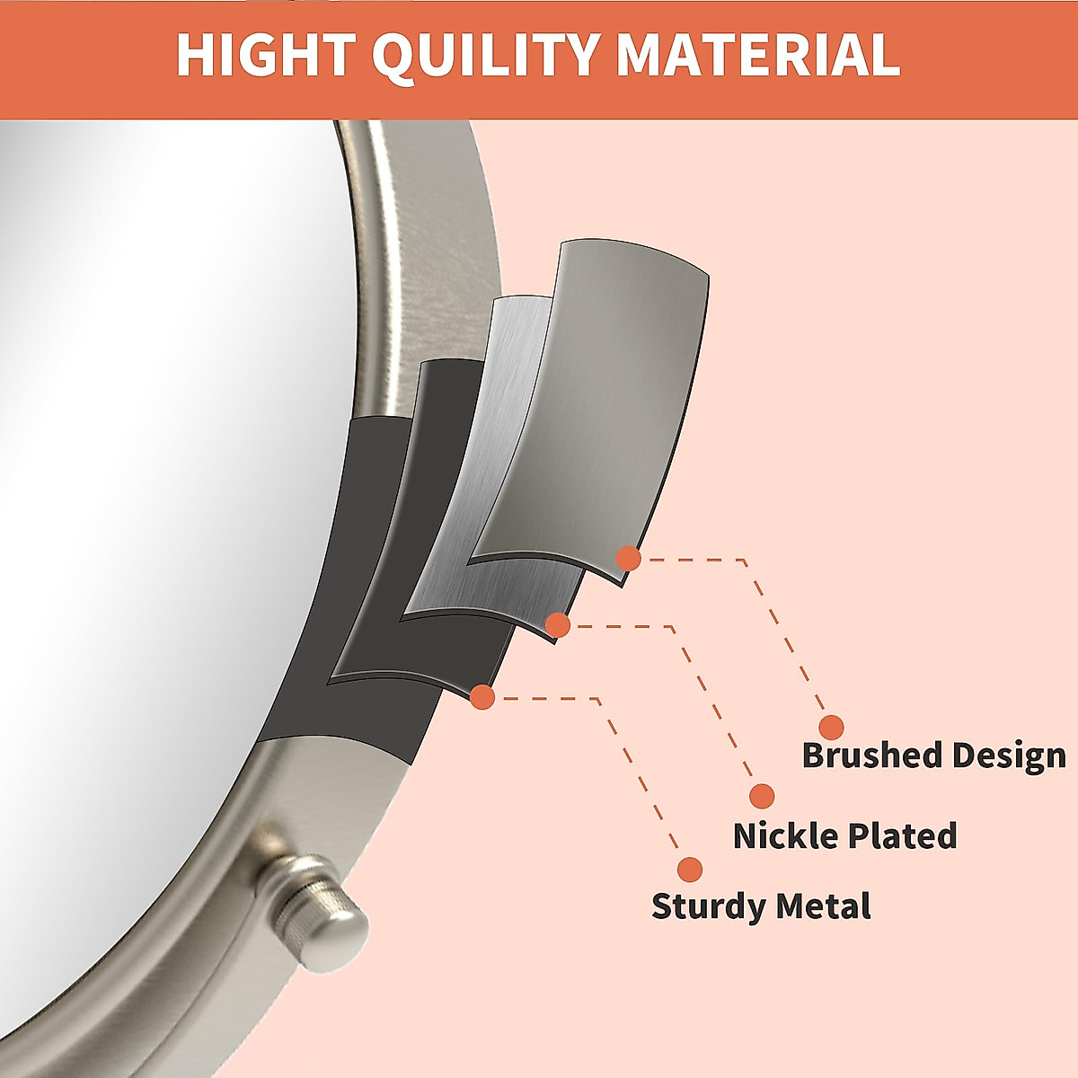 Erlingeryi 8" Wall Mounted Makeup Mirror 1X/ 10x Magnifying Mirror Double Sided Vanity Makeup Mirror for Bathroom Nickel Brush Finish