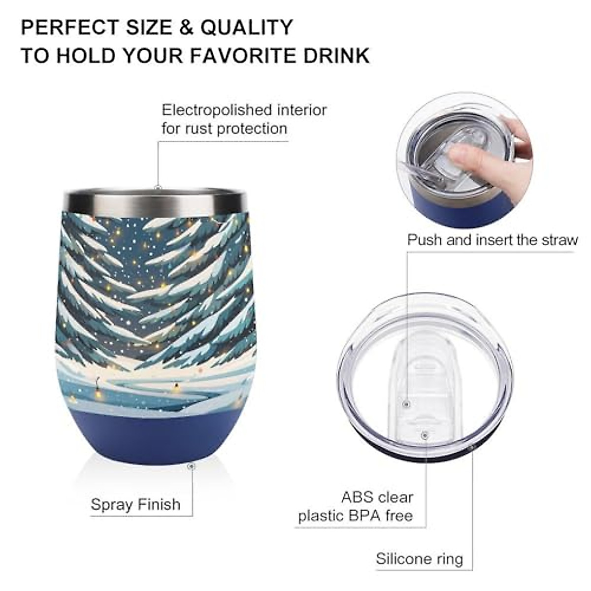 WYUSPGK 304 Stainless Steel Insulated Cup, Winter Pine Plants Print Smooth Rim, Durable & Reusable - Perfect for Office, Home, And Travel