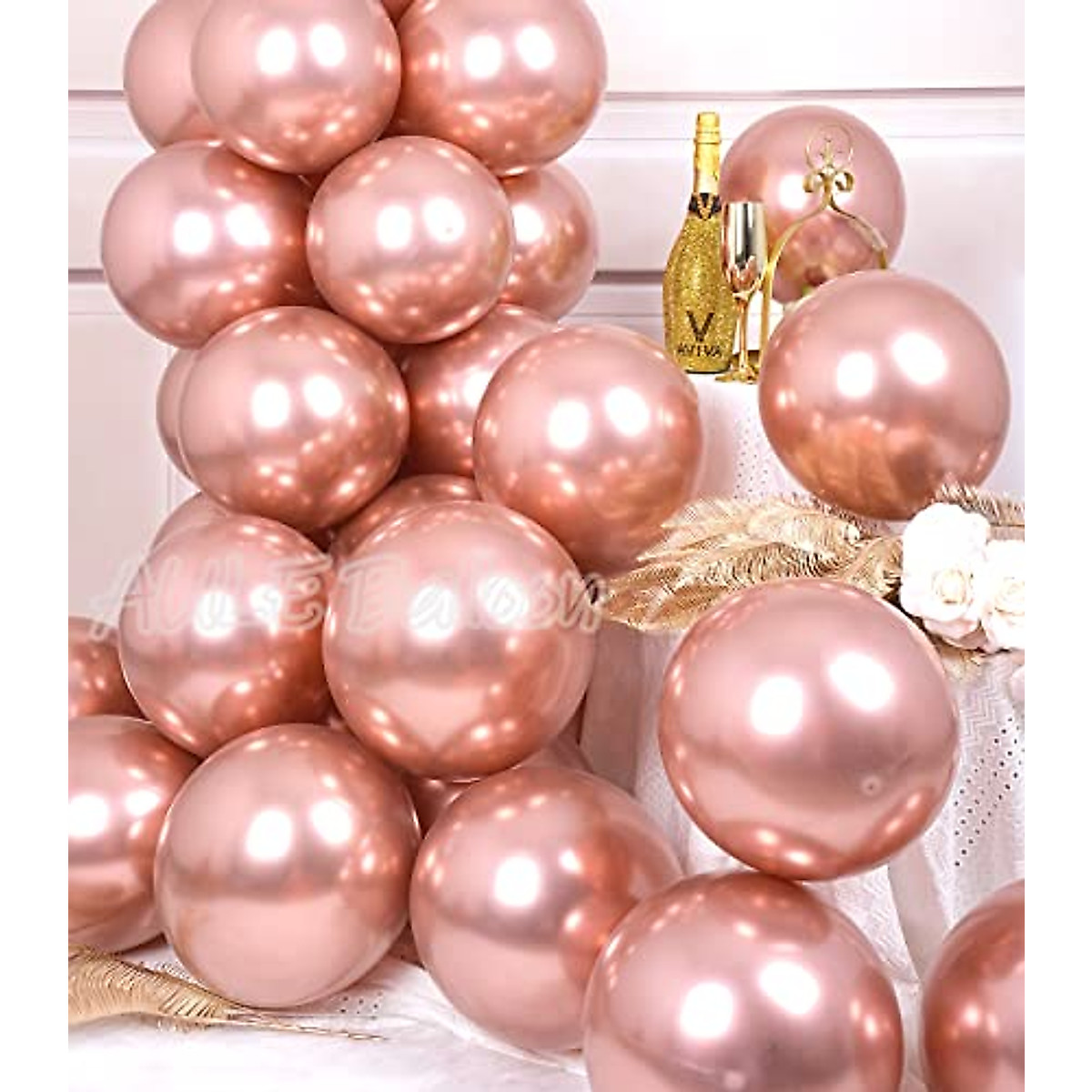 AULE Party Balloons 50 Pcs 12 inch Rose Gold Metallic Chrome Helium Shiny Latex Thicken Balloon Perfect Decoration for Wedding Birthday Baby Shower Graduation Christmas Carnival