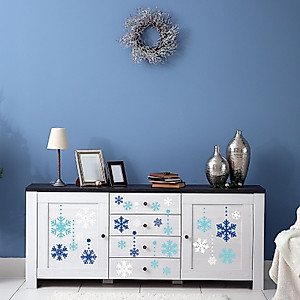 Whaline 4 Sheets Snowflake Rub on Transfers 16 x 12 Inch Winter Christmas Snowflake Transfer Stickers Xmas Blue White Furniture Decals for Crafts Wood Fabric Journal Envelope Scrapbook