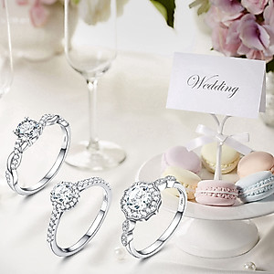 ZELORES 925 Sterling Silver Engagement Rings For Women 1 CT-2 CT 5A Cubic Zirconia Wedding Rings Round Solitaire Halo Promise Rings For Her Lotus Ring Size 5-9(7)