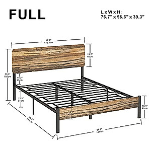 LIKIMIO Full Size Bed Frame, Bed Frame Full with Headboard and Heavy Strong Supports/Noise-Free/No Box Spring Needed/Rustic Brown