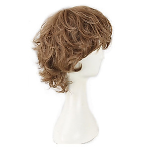 Men's Wig Short Brown Natural Wave Fluffy Halloween Heat Resistant Synthetic Cosplay Costume Wigs