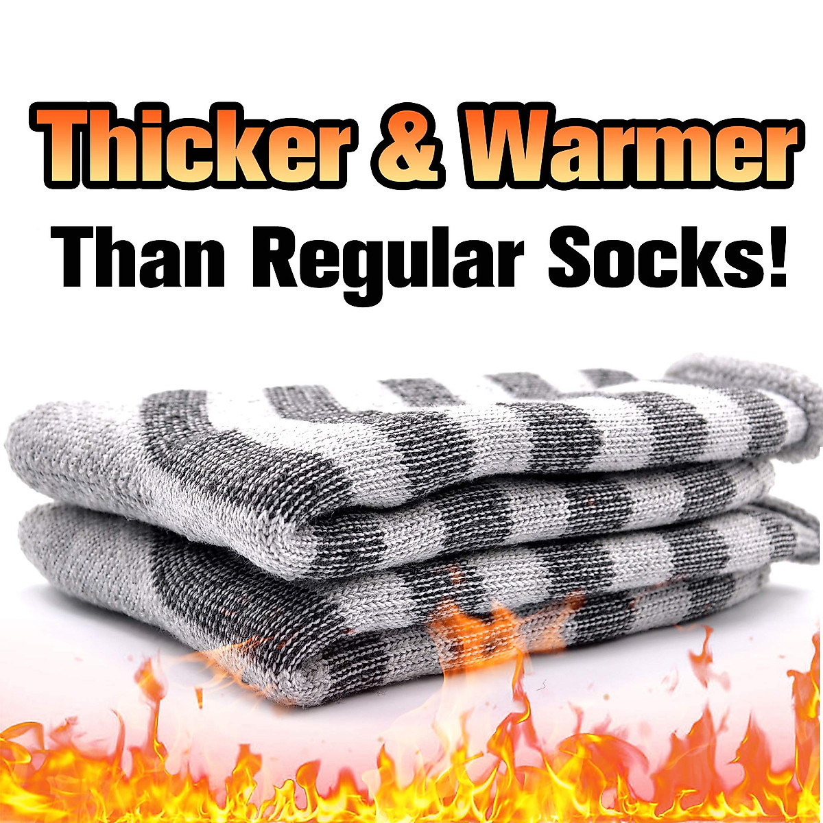 Busy Socks Winter Warm Thermal Socks for Men Women Extra Thick Insulated Heated Crew Boot Socks for Extreme Cold Weather, Large, 1 Pair Light Grey Striped