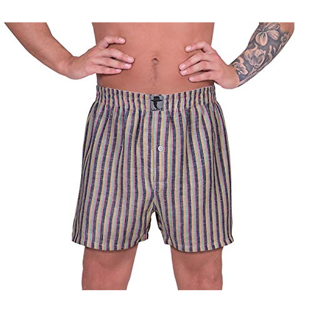 LUFT Mens Soft Striped Printed Comfortable Seamless Linen Fabric Breathable Lightweight Material Elastic Waistband Boys Men Stylish Colorful Underpants Underwear Boxer Shorts, Multicolor Stripe XL