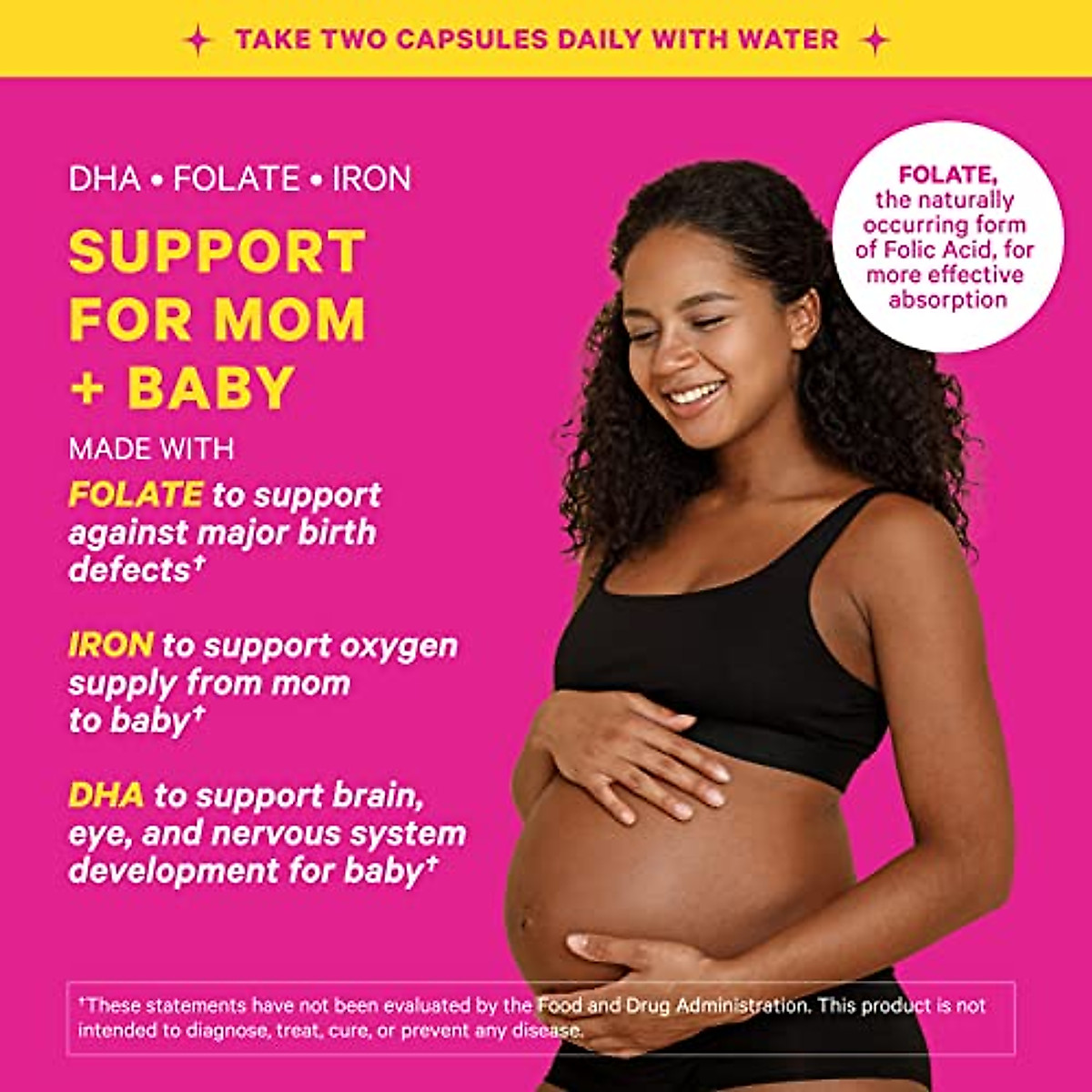 Pink Stork Total Prenatal Vitamin with DHA & Folate: Doctor-Formulated Prenatal Vitamins, Multivitamin with Iron, Vitamin B6 & B12, Vitamin D, Pregnancy Must Haves, Women-Owned, 60 Vegetarian Caps