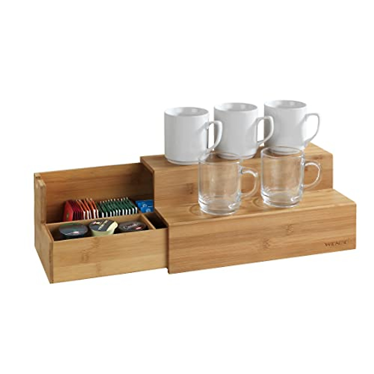 WENKO Bamboo Tea Bag Organizer with Drawer, Tea Bag Storage Container, Coffee and Tea Caddy for Kitchen, Tea Station, Tea Bag Holder, Coffee Bar Accessories and Organizer, 13 x 6.7 x 5.9 in