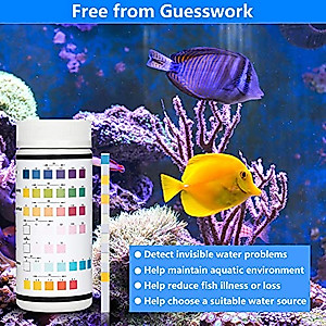 7 in 1 Aquarium Water Testing Strips, 100 Strips Marine Test Kits for Aquariums Pond Betta Fish Tank Freshwater Saltwater, Easy Tester for pH, Chlorine, Alk, Nitrate, Nitrite, Carbonate, Hardness