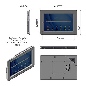 TABcare Anti-Theft Acrylic VESA Enclosure for Galaxy TAB A7 Lite 8.7" SM-T220 Tablet with Free Wall Mount Kit & 90-Degree Angle USB C Cable (TAB A7 Lite, Black)