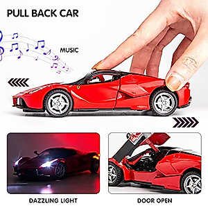 BDTCTK Compatible for 1:32 Ferrari Car Model Pull Back Car with Sound and Light for Kids Boy Girl, Metal Body Door Opened Red