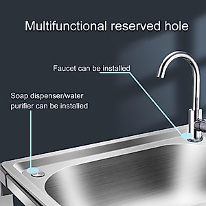 KARFER Free Standing Stainless Steel Utility Sinks, Commercial Kitchen Sink, Kitchen Station Basin w/Faucet, Utility Bar Sink for Garage, Restaurant, Kitchen, Laundry Room (Size : 38 * 33cm)