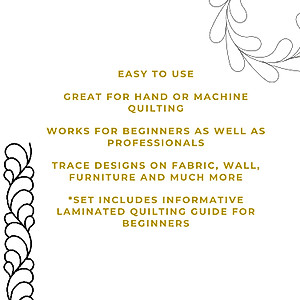 Quilting Stencils for Machine and Hand Quilting - 2 Quilting Stencils for Block, Border Patterns - Antique Feather, Feather Border Plastic Quilt Stencil Set with Guide