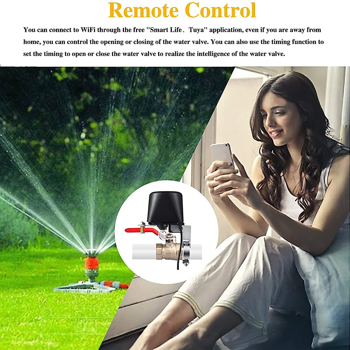 Jinvoo upgraded version smart water valve closing, Wifi water valve, automatic ball valve watering timer, sprinkler controller, wireless gas shut-off valve controller, compatible with Alexa, Google